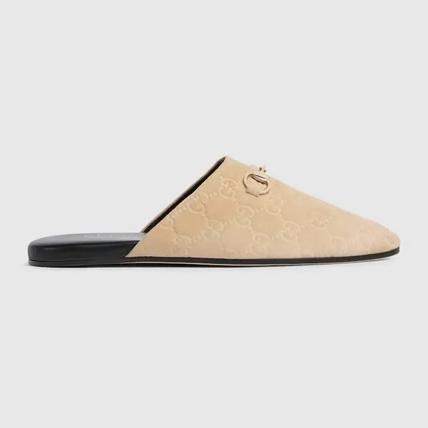 Gucci Gg Suede Horsebit Mules - Beige