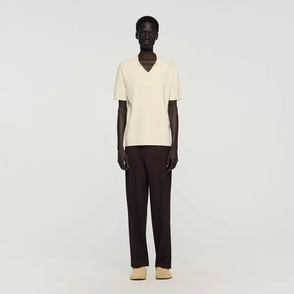 Sandro Stretch Knit Polo Shirt - Ecru