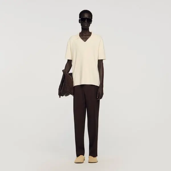 Sandro Stretch Knit Polo Shirt - Ecru
