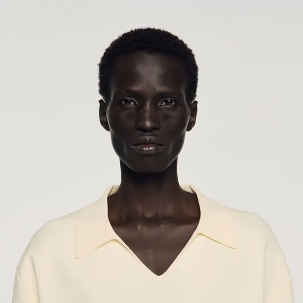 Sandro Stretch Knit Polo Shirt - Ecru