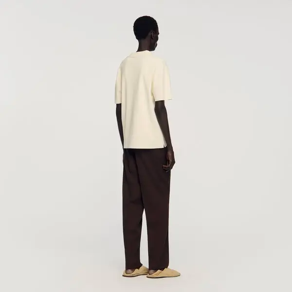 Sandro Stretch Knit Polo Shirt - Ecru