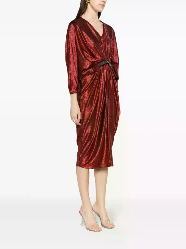 NISSA Draped Shimmer Midi Dress