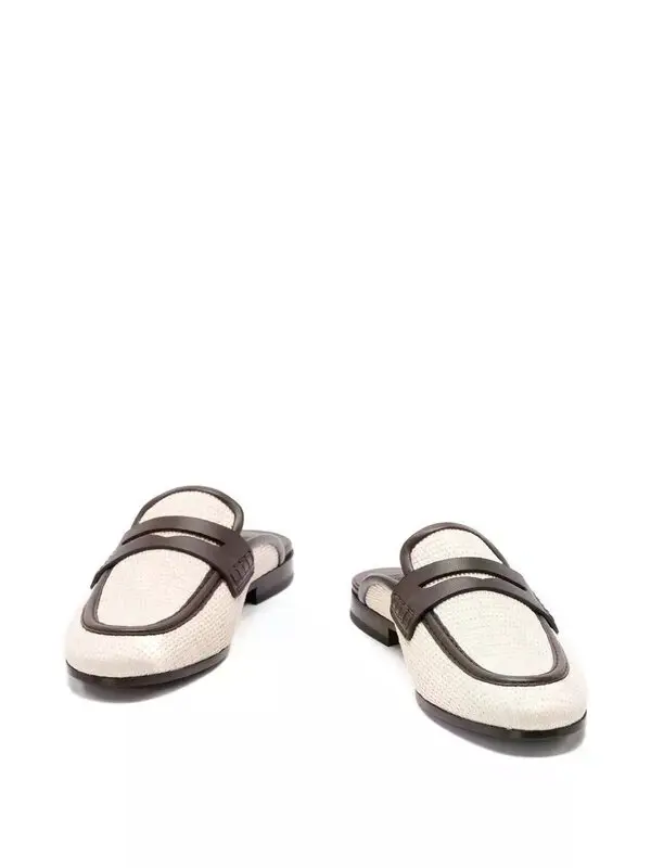 Brunello Cucinelli Techno-raffia Leather Mules