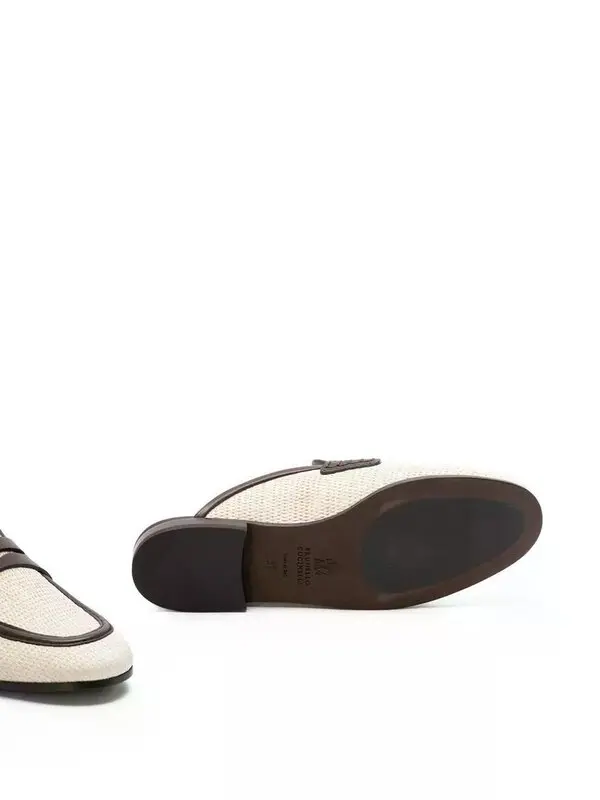 Brunello Cucinelli Techno-raffia Leather Mules