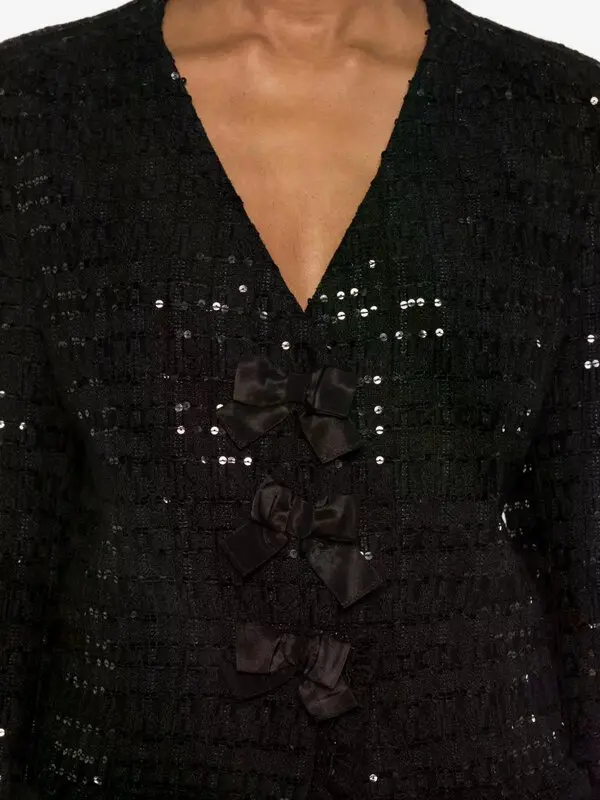 Alessandra Rich Sequinned Bow-embellished Jacket - Black
