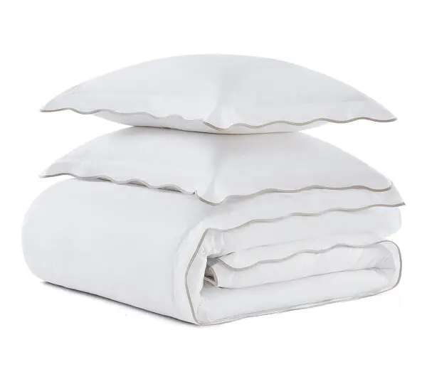 MARTHA STEWART Simple Scallop Solid Cotton Quee N Duvet Set
