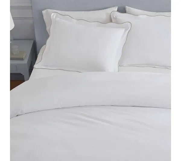 MARTHA STEWART Simple Scallop Solid Cotton Quee N Duvet Set