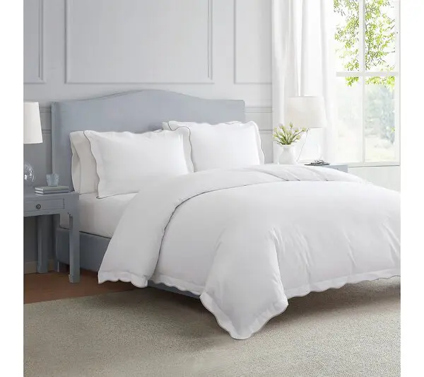 MARTHA STEWART Simple Scallop Solid Cotton Twin Duvet Set - One-color