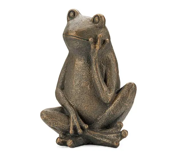 GLITZHOME 12h Resin Bronze Sitting Frog Statu E - One-color