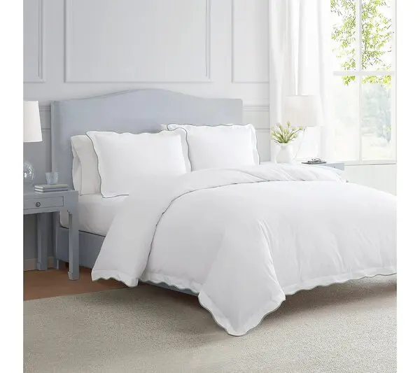 MARTHA STEWART Simple Scallop White/grey Cotton Queen Duvet Se - One-color