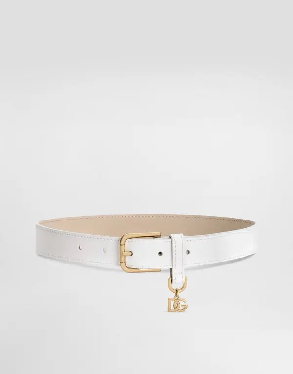 Dolce & Gabbana Calfskin Belt With Dg Logo - White
