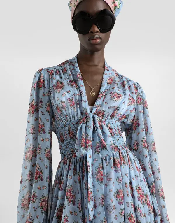 Dolce & Gabbana Flower Bouquets-print Chiffon Dress - Multicolor