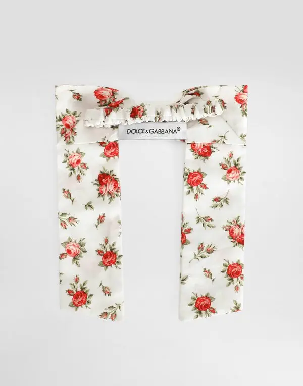 Dolce & Gabbana Rose-print Poplin Hair Tie With Bow