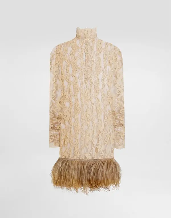 Dolce & Gabbana Floral Chantilly Lace Dress - Beige