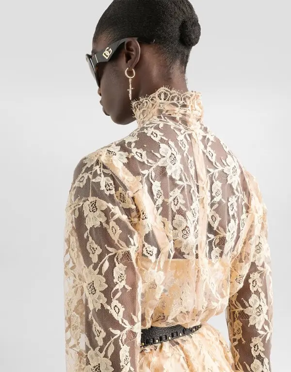 Dolce & Gabbana Floral Chantilly Lace Dress - Beige