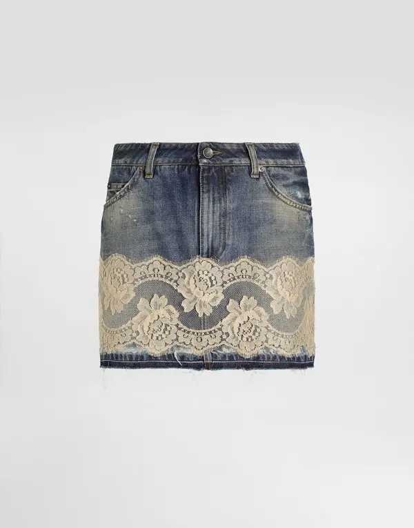 Dolce & Gabbana Denim Mini Skirt With Lace