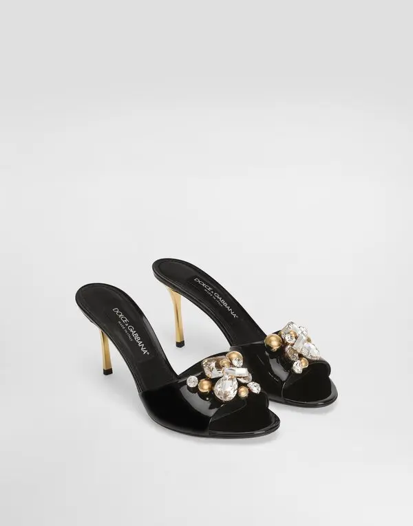 Dolce & Gabbana Keira Patent Leather Embellished Mules - Multicolor