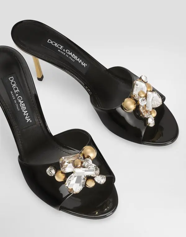 Dolce & Gabbana Keira Patent Leather Embellished Mules - Multicolor