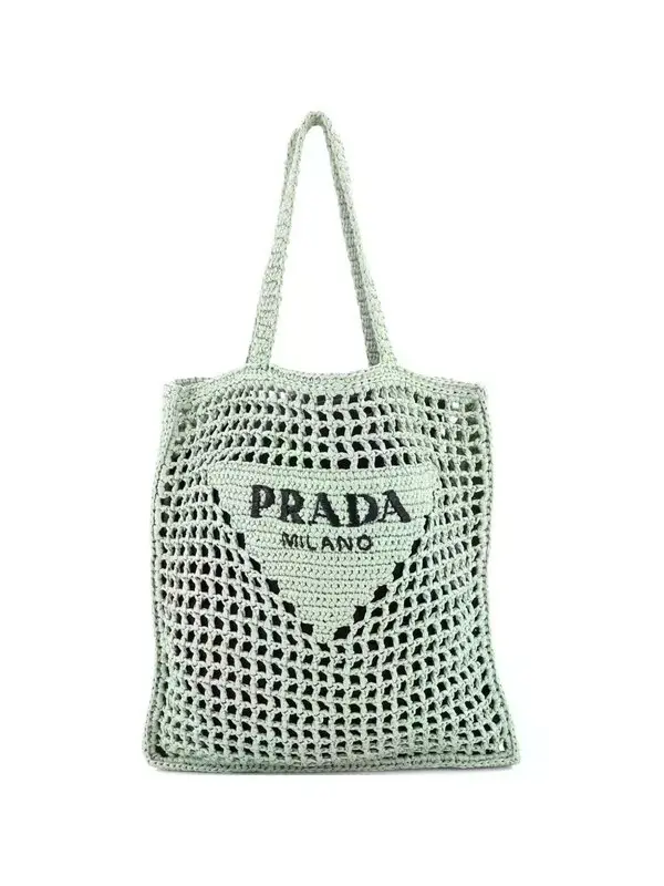 Prada Triangle Logo Raffia Tote Bag