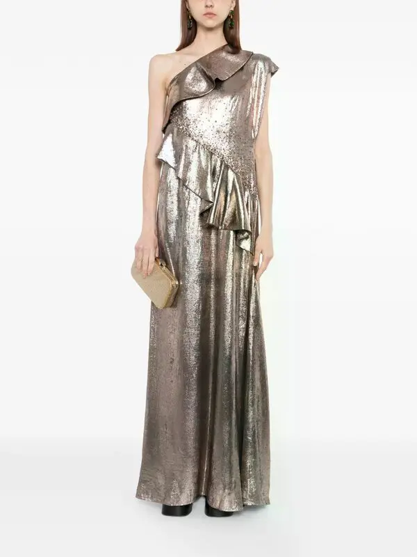 SAIID KOBEISY Embellished One-shoulder Lamé Dress