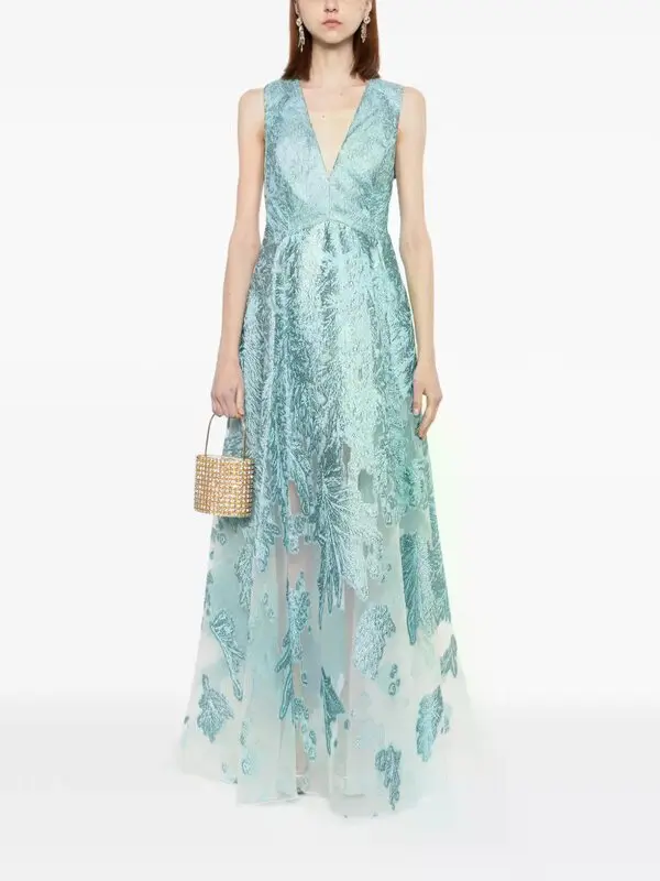 SAIID KOBEISY Brocade V-neck Dress - Blue