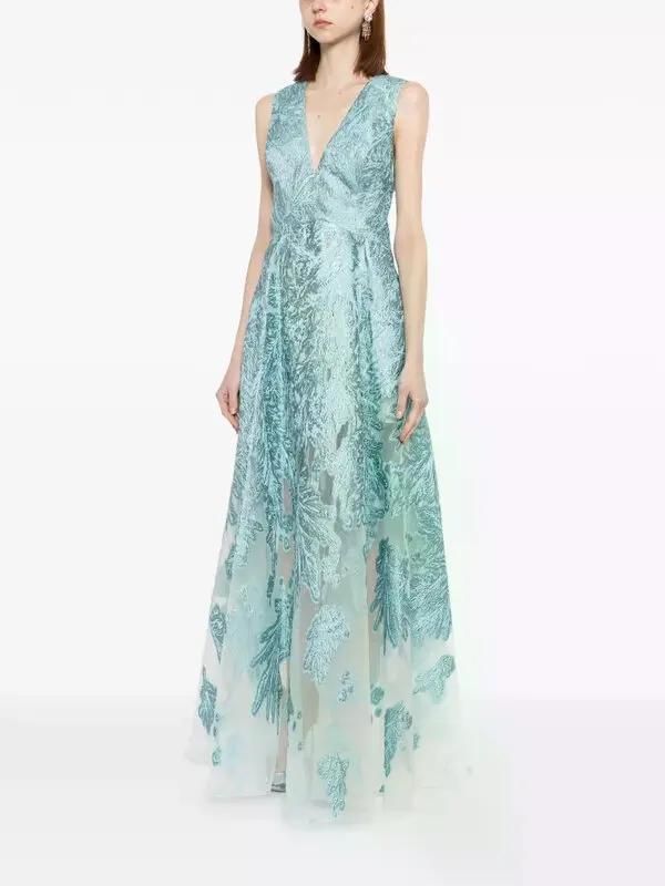 SAIID KOBEISY Brocade V-neck Dress - Blue