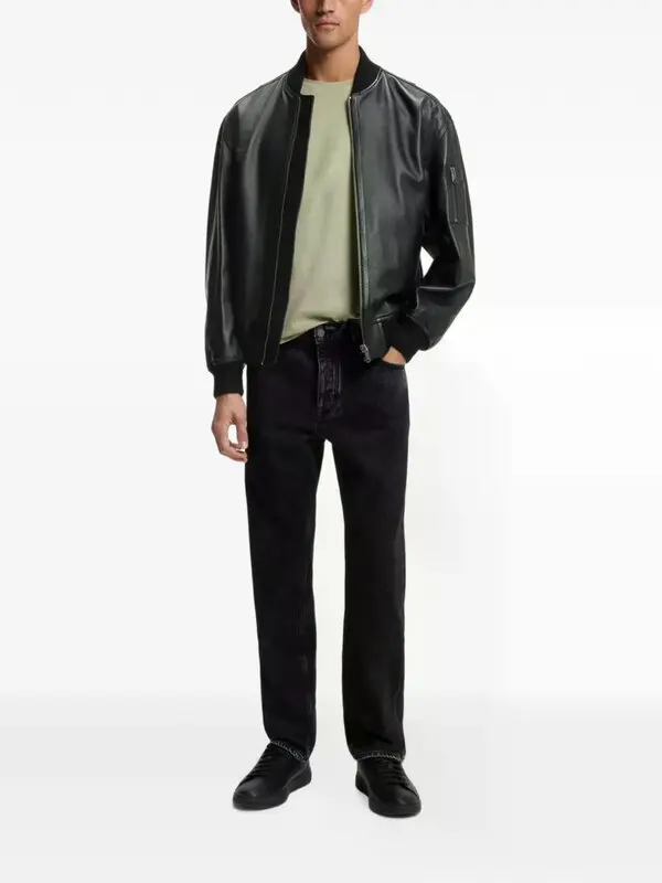 BOSS Zip-up Leather Bomber Jacket