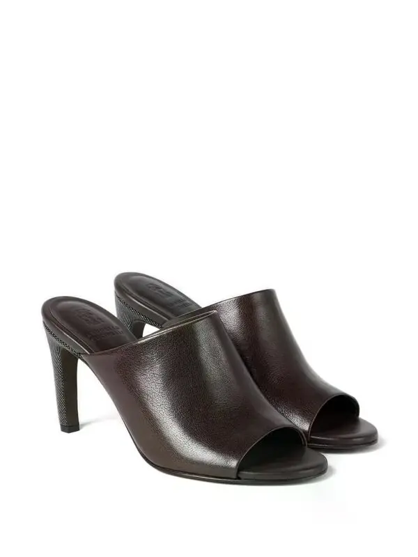 Brunello Cucinelli Monili Embellished Leather Heeled Mules