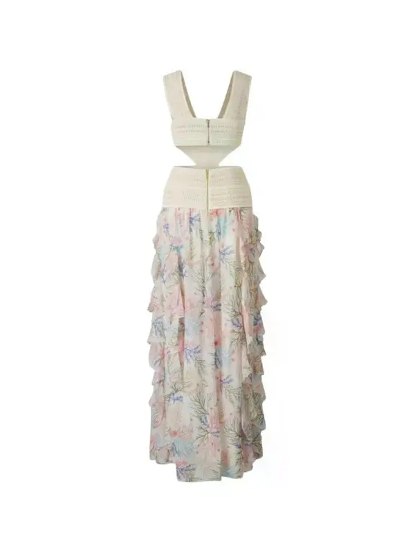 PatBO Seaweed Trim Cut-out Ruffled Maxi Dress