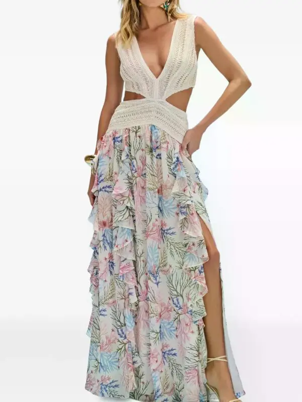 PatBO Seaweed Trim Cut-out Ruffled Maxi Dress