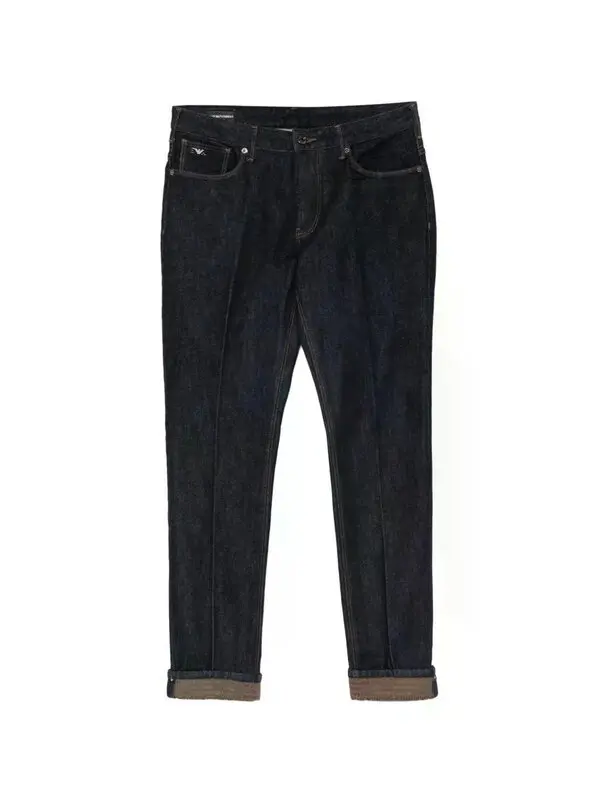 Emporio Armani Five-pocket Jeans With Logo Plaque - Blue