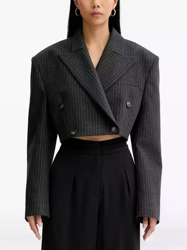 LA MANIA Fran Pinstripe Cropped Blazer - Grey