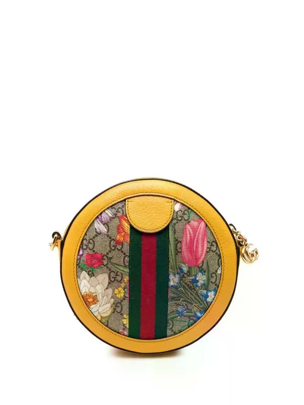 Gucci Mini Gg Supreme Flora Ophidia Round Crossbody Bag - Brown