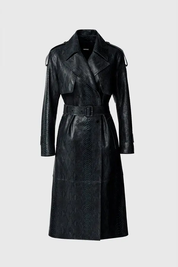 Mackage Snake Pattern Leather Trench Coat - Black