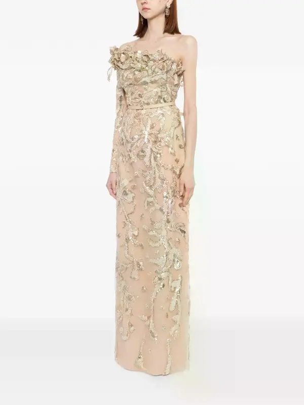 SAIID KOBEISY One-shoulder Embroidered Tulle Dress