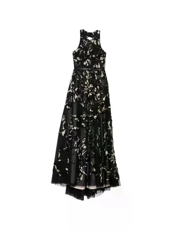 SAIID KOBEISY Embroidered Tulle Long Dress - Black