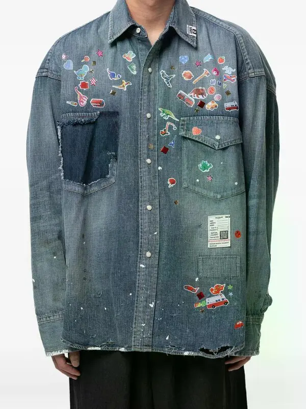 Mihara Yasuhiro Sticker-print Denim Shirt