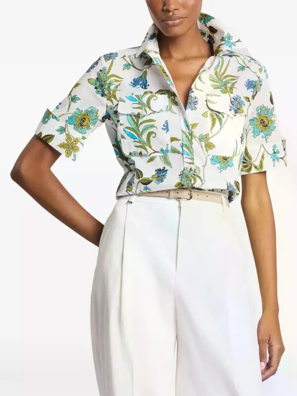 FAY Floral Print Short Sleeve Shirt