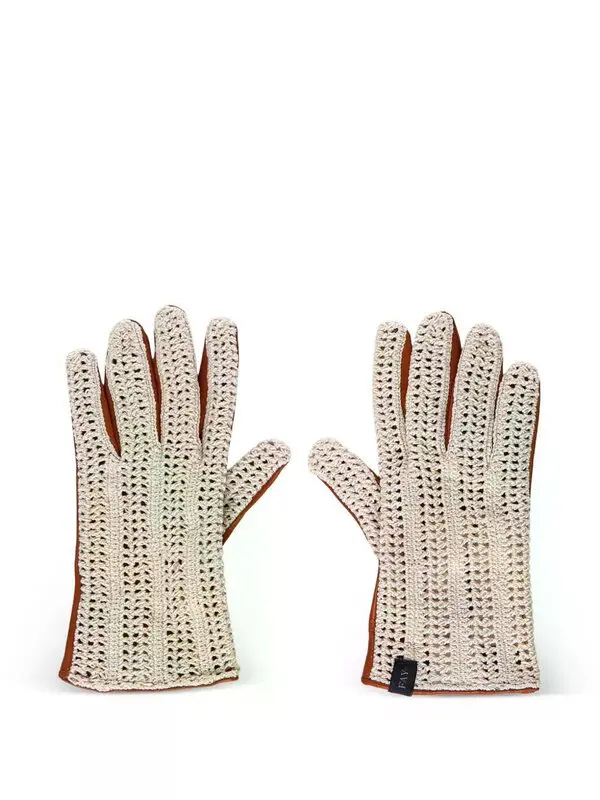 FAY Crochet Leather Gloves - Neutrals