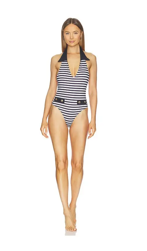 Caroline Constas Alva One Piece - Black & Ivory Stripe