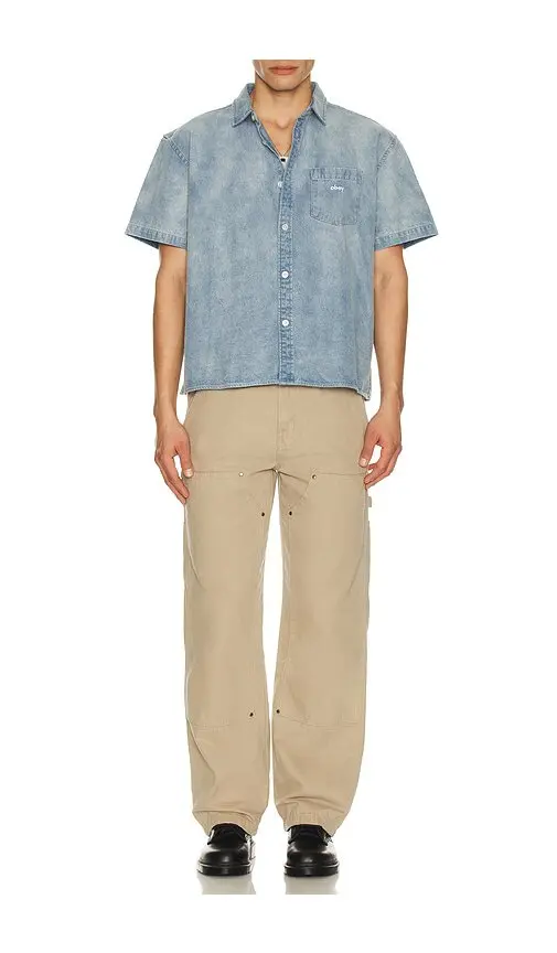 Obey Owens Denim Shirt In Blue - Bleached Indigo