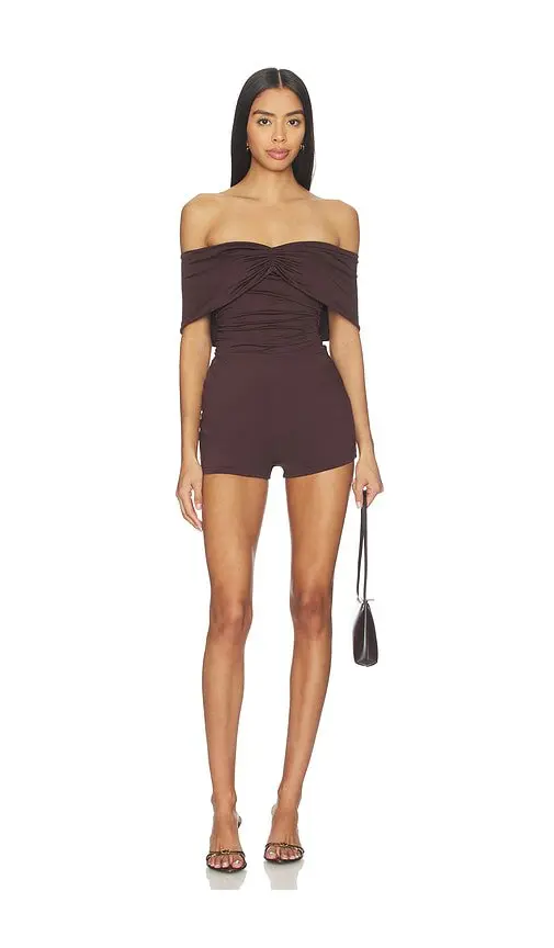 Superdown Cher Off Shoulder Romper - Brown