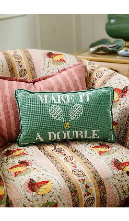 FURBISH Make It A Double Needlepoint Pillow In Green