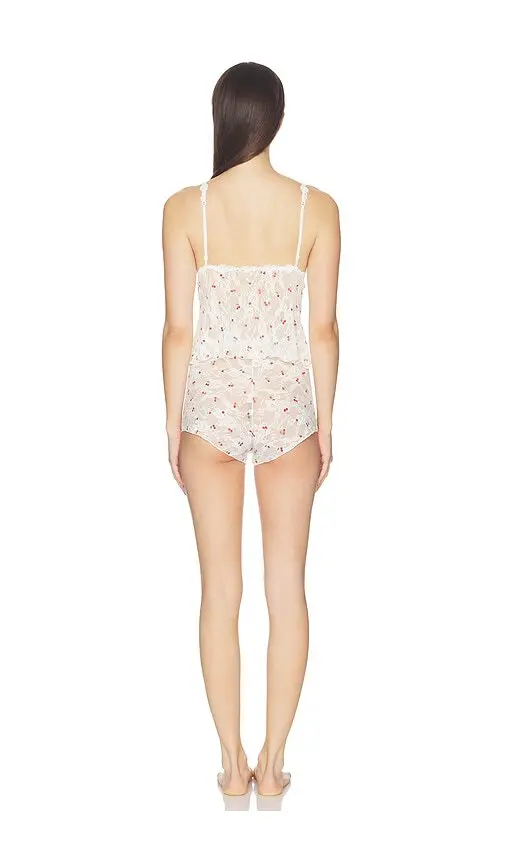 SKIMS Stretch Lace Triangle Cami And Short Set In Ivory - Ivory Cherry Print