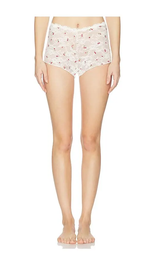 SKIMS Stretch Lace Triangle Cami And Short Set In Ivory - Ivory Cherry Print