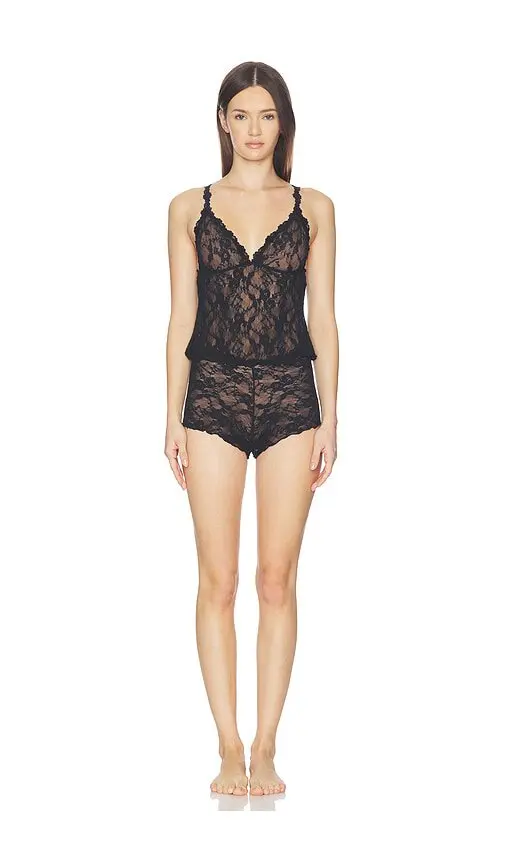 SKIMS Stretch Lace Triangle Cami And Short Set In Black - Soot