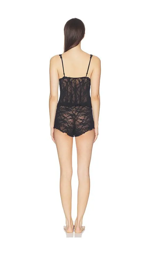 SKIMS Stretch Lace Triangle Cami And Short Set In Black - Soot