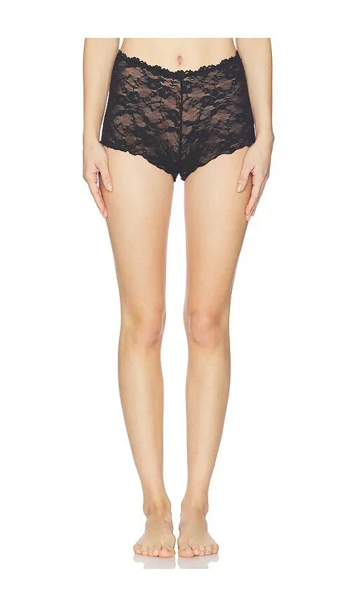 SKIMS Stretch Lace Triangle Cami And Short Set In Black - Soot
