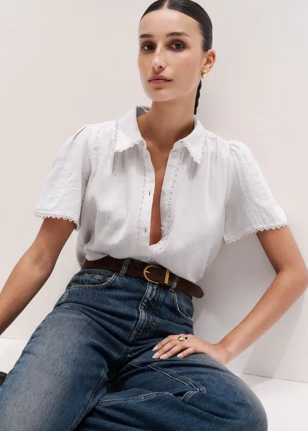 ME+EM Cheesecloth Trim Detail Blouse - Soft White