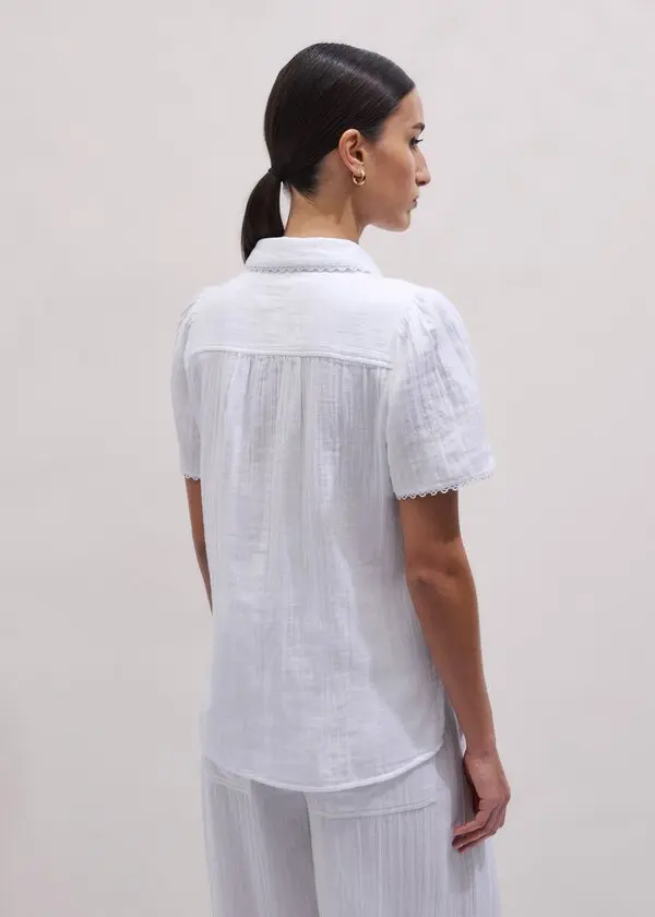 ME+EM Cheesecloth Trim Detail Blouse - Soft White